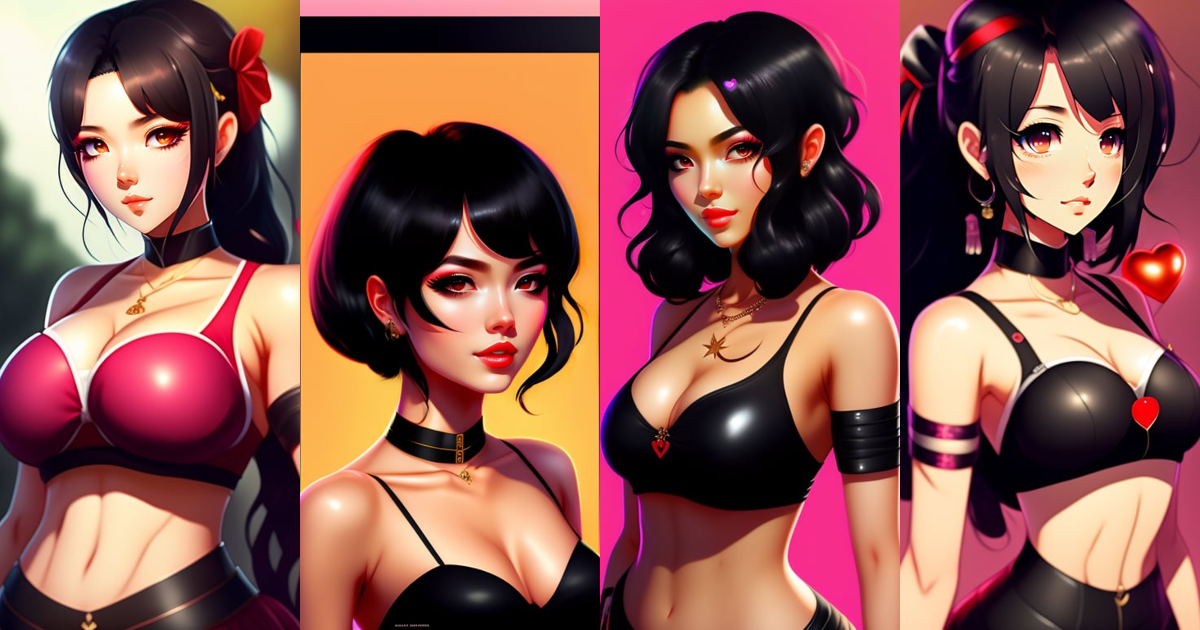 Lexica - 1girl, black bra, black hair, blush, borrowed character, bra, closed mouth, gradient ...