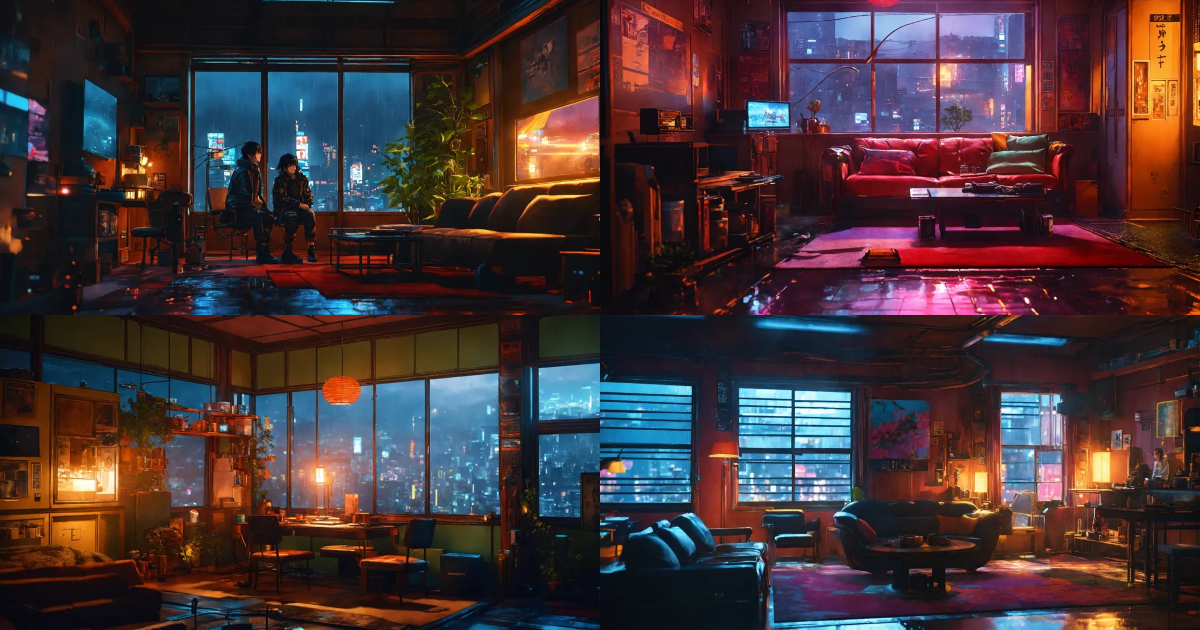 Lexica - Satoru gojo and sukuna in Cyberpunk room, rainy outside, big ...