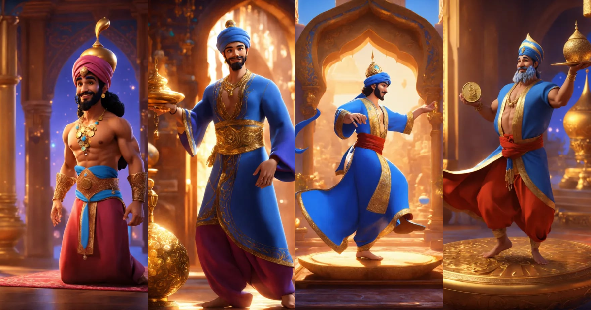 Lexica - Create a dynamic 3D rendering of a charismatic Arabian genie ...