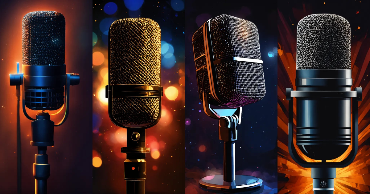 Lexica - Microphone, illustration, 2d, realism, black flat background ...