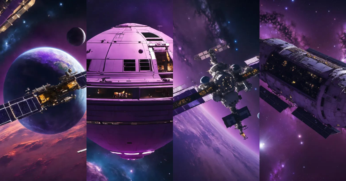 Lexica - Purple space station in space from top