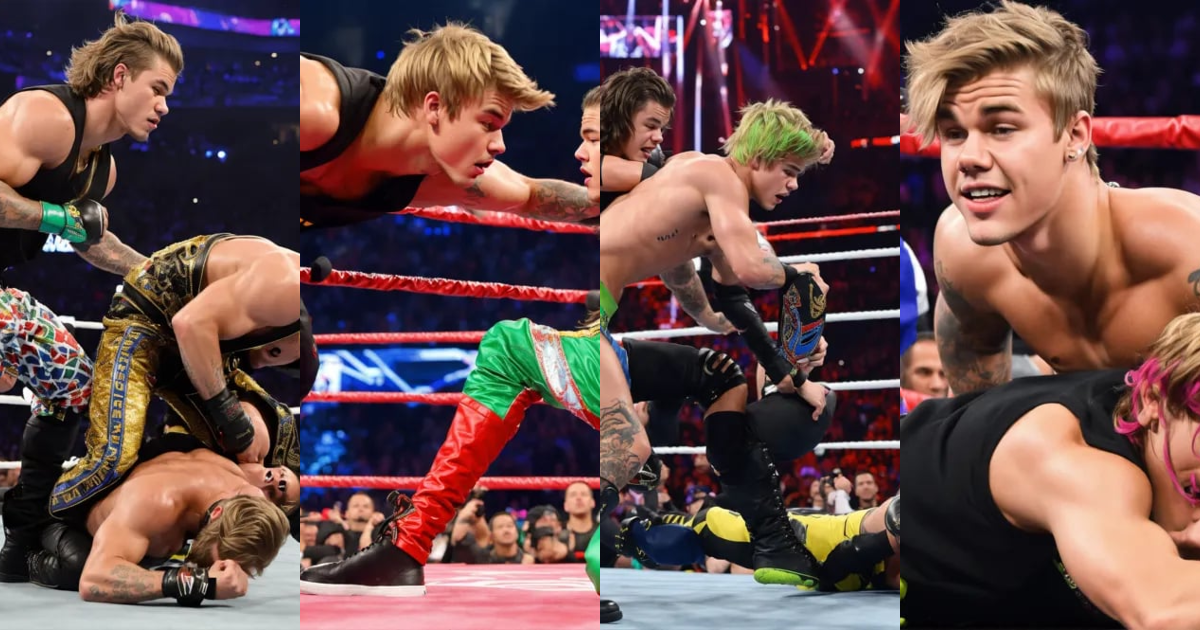 Lexica - Justin bieber as a WWE wrestler, tackling Harry Styles