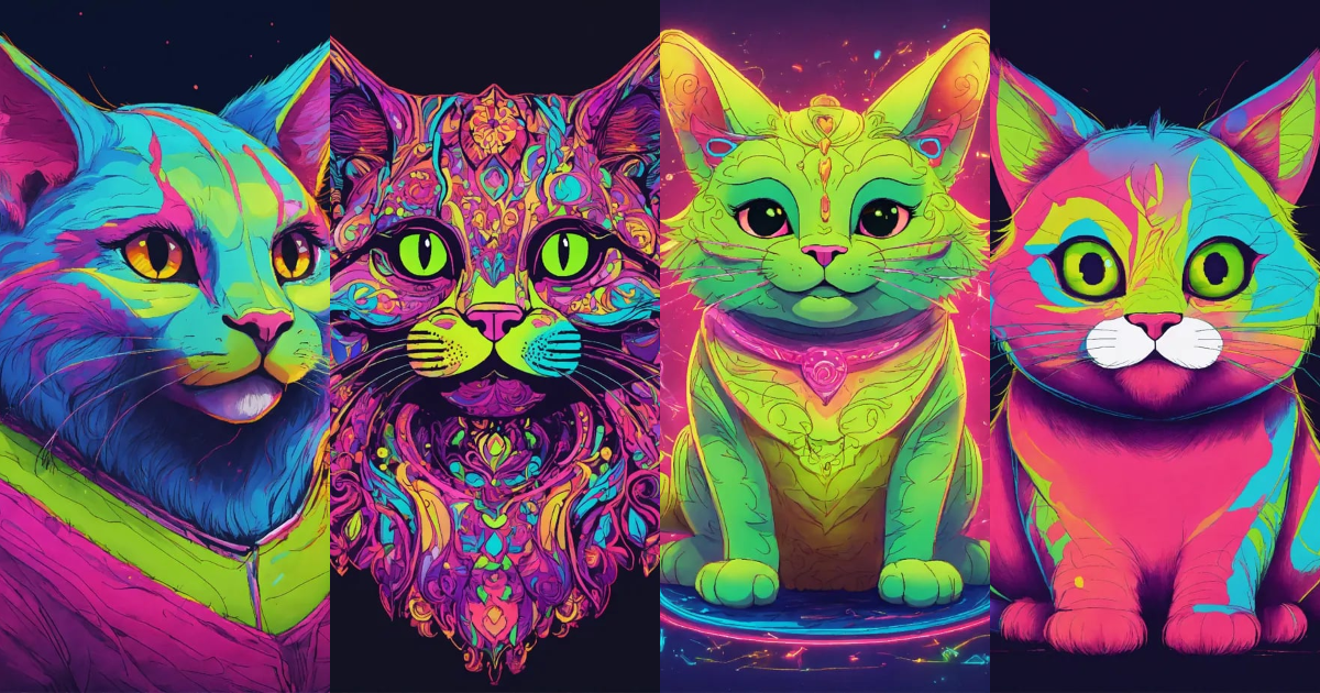 Lexica - Shrek cat, neon colors, cute, line art