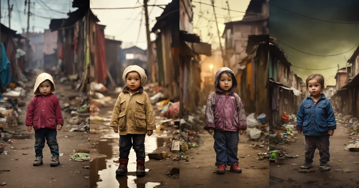 Lexica - Haunted toddler child, realistic, slum background