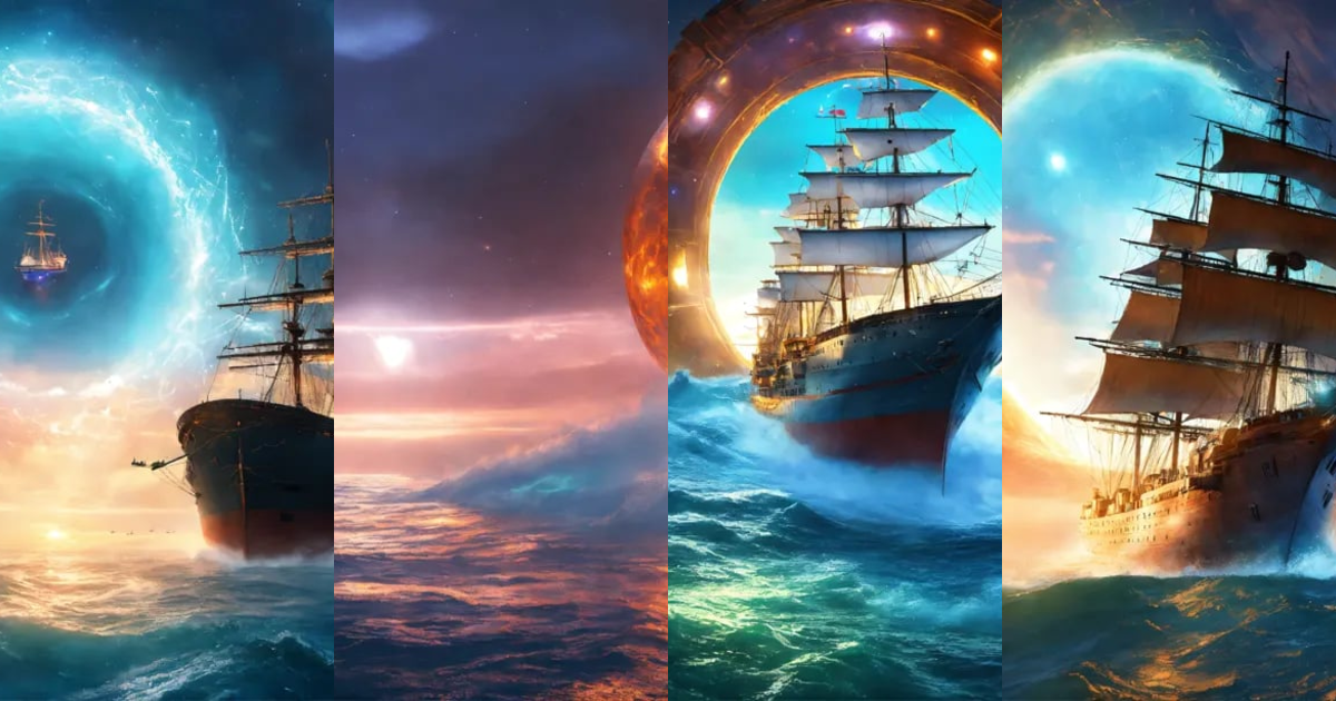 Lexica - Ship in brave sea disappearing into an interdimensional energy ...