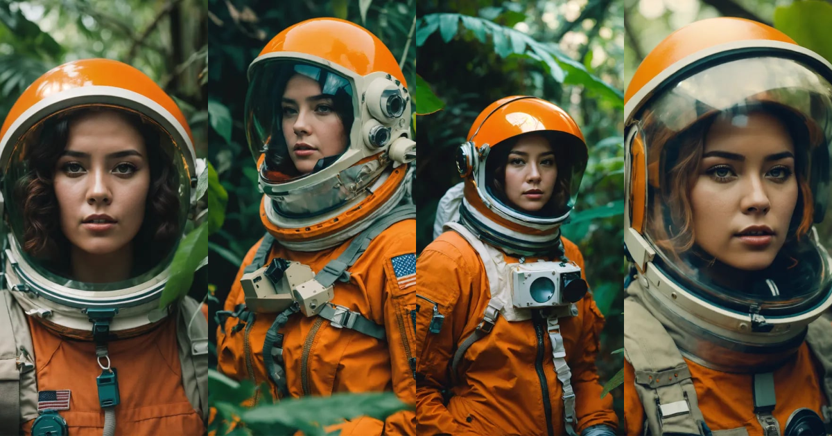 Lexica - Waist-up, muted photo portrait titled "female Astronaut in a ...