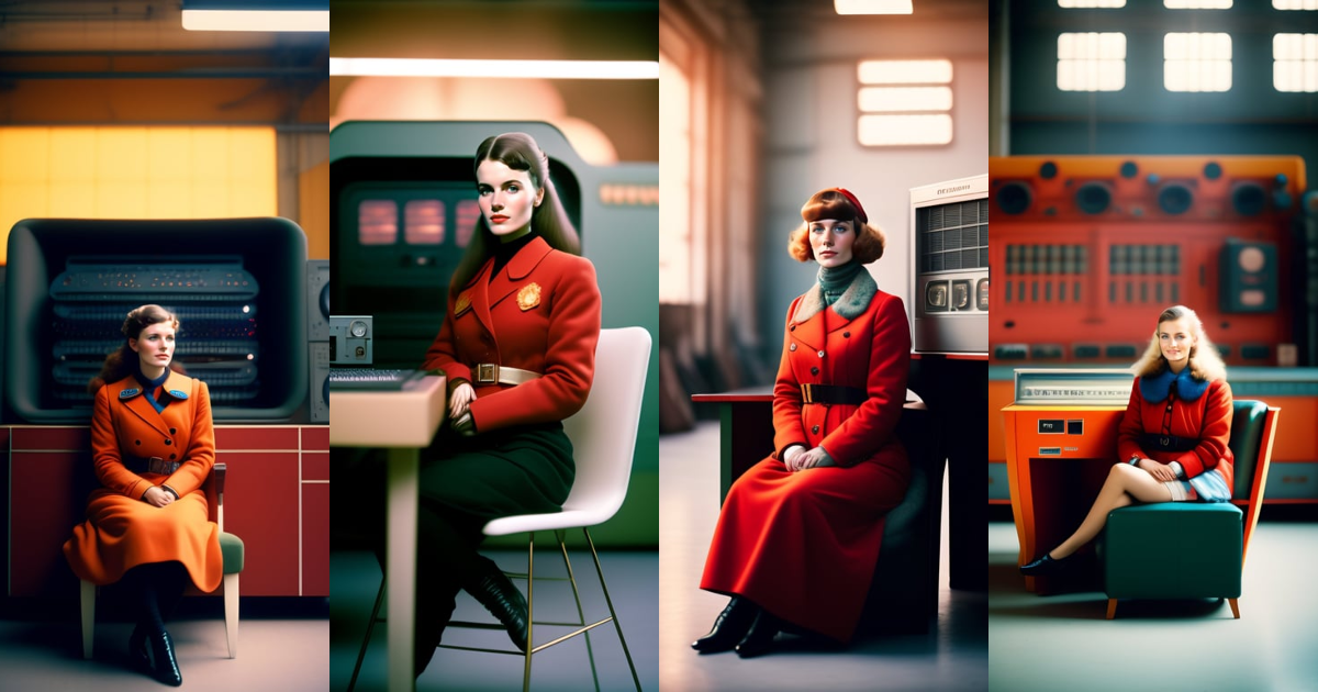Lexica - A Soviet girl sitting in a chair in front of a soviet computer ...
