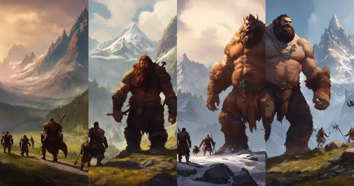 Lexica - D&D, fantasy, cinematic. Mountain giants