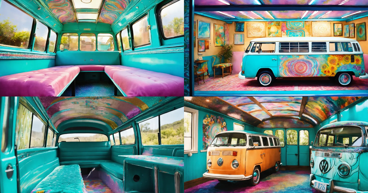 Lexica - Concept art of hyper realistic turquoise Volkswagen bus ...
