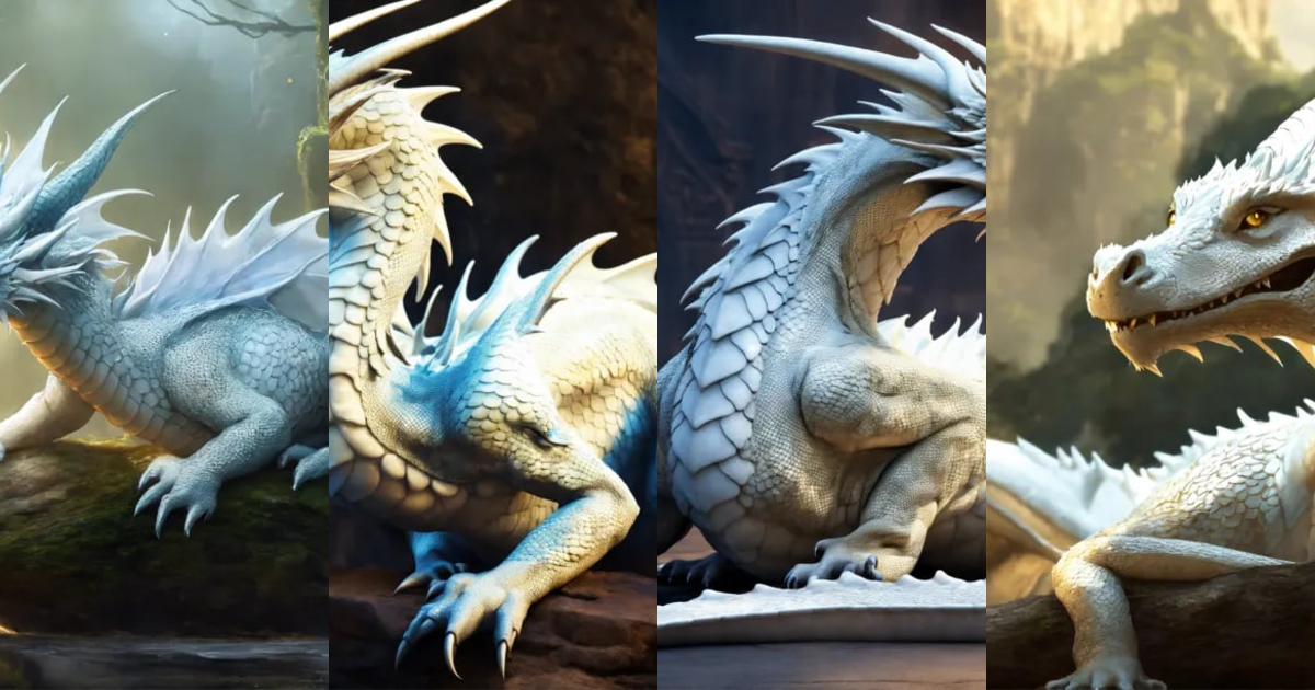 Lexica - Beautiful white female dragon rests with head facing straight ...