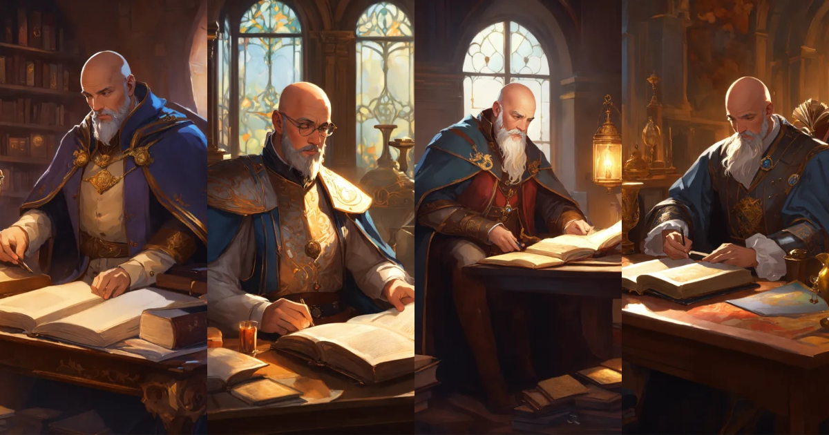Lexica - Male noble chancellor bald Medieval reading books in his desk ...
