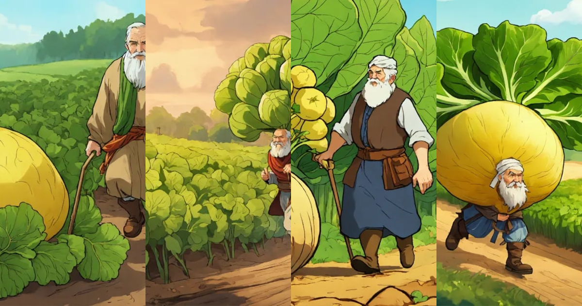 Lexica - Cartoon style giant yellow turnip with huge green leaves is in ...