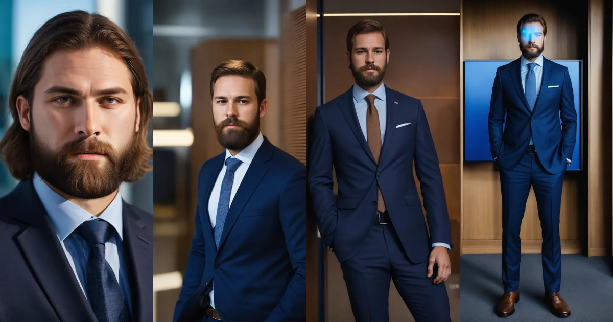 Lexica - KPMG auditor, light brown hair, beard, dark blue suit ...