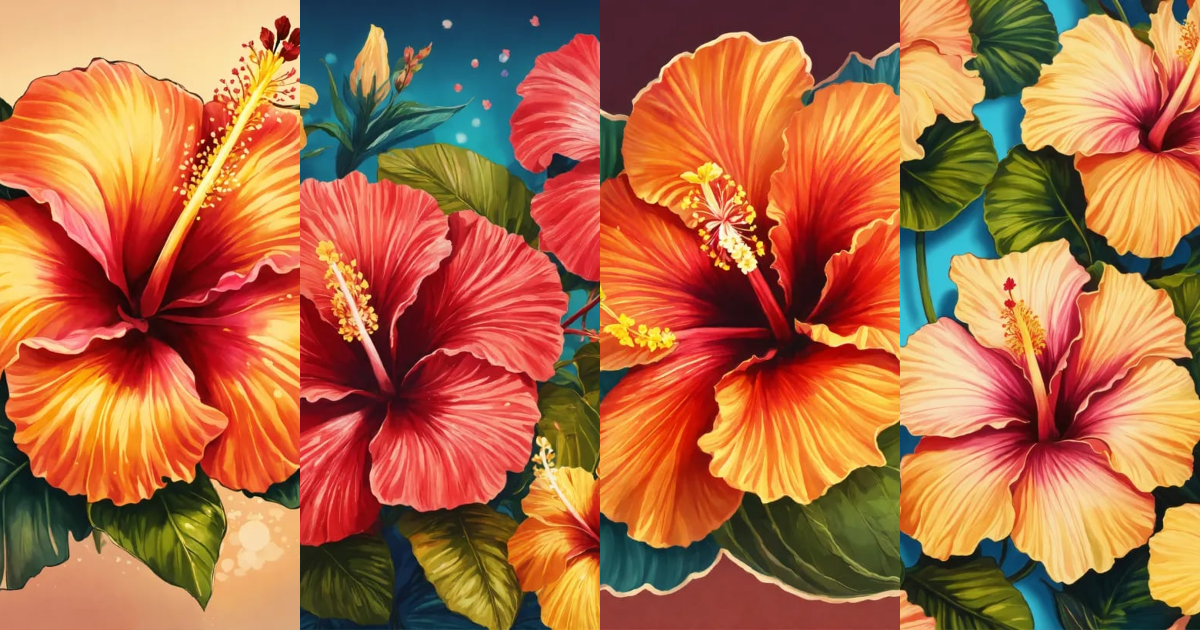 Lexica - A hibiscus flower with a tiare, bright colors, drawing ...