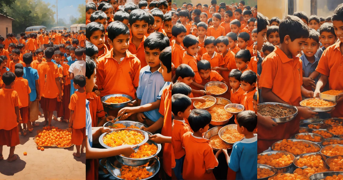 Lexica - A painting with a white background showing school children ...