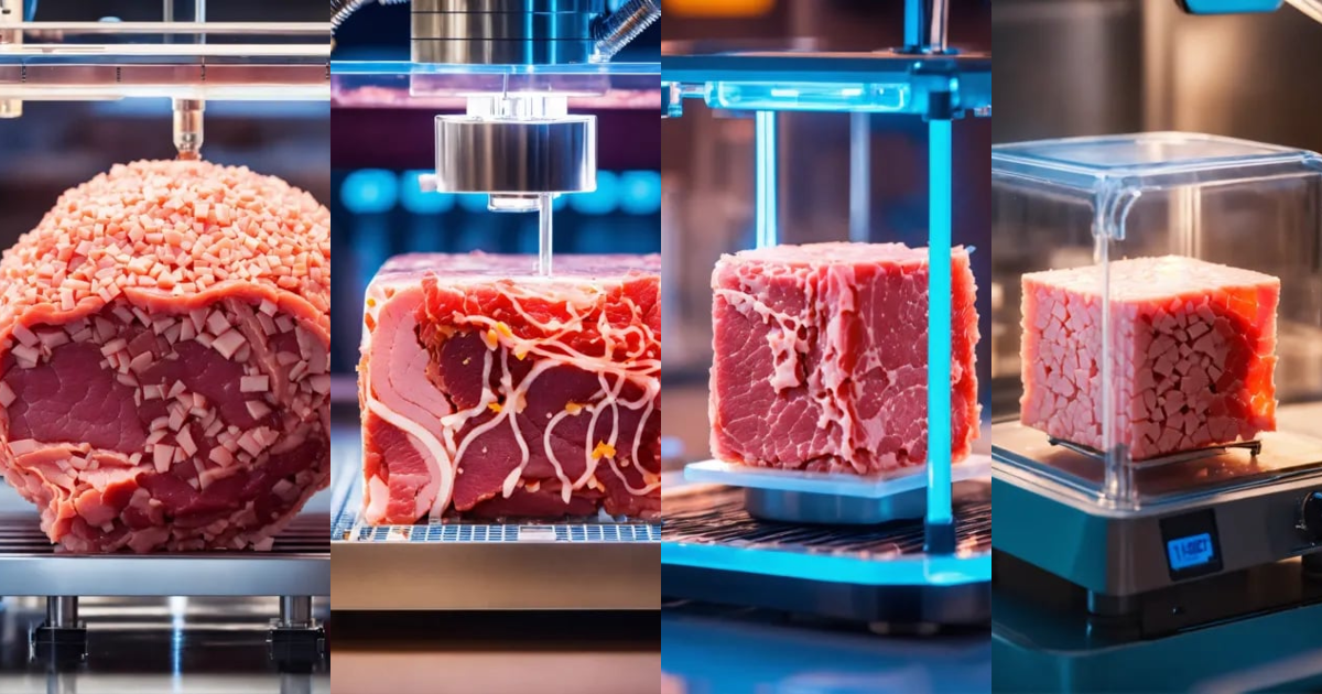 Lexica - Small cube of artificial meat in a futuristic scientific ...