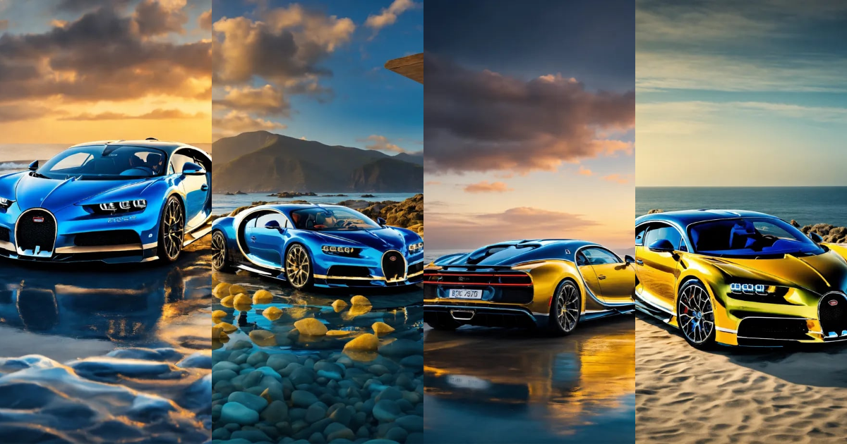 Lexica - Bugatti chiron golden car, blue ocean floor, 8k