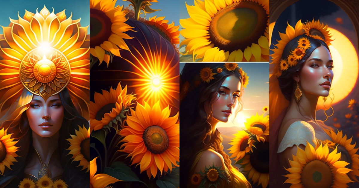 Lexica - A big medieval style sun at the top and sunflowers at the ...