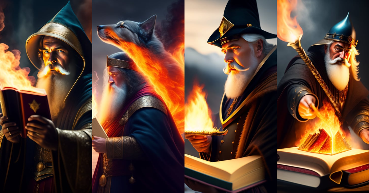 Lexica - Wizard with book casting fire bolt