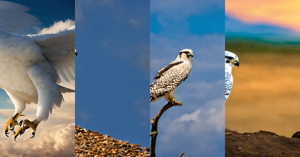 Lexica - One small white falcon is touching the clouds along with other ...
