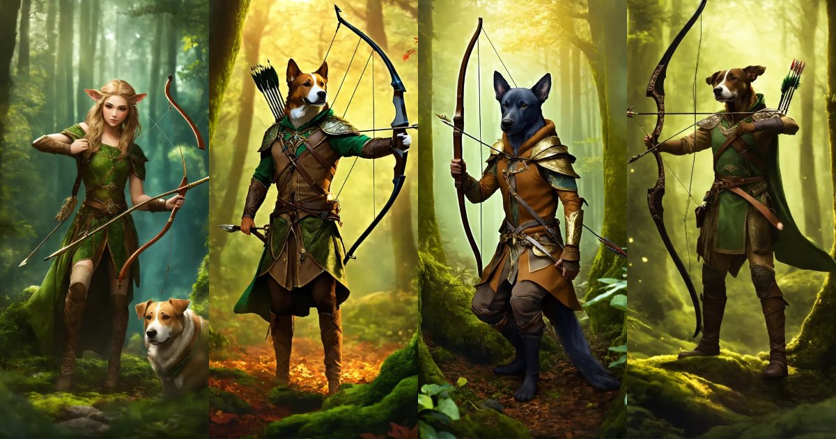 Lexica - Create an image of a dog through a mystical forest as an elven ...