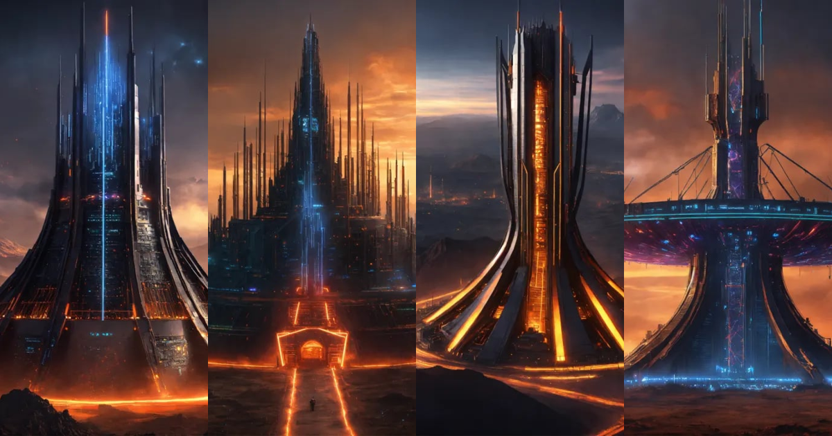 Lexica - Dark alien Tower of Sauron is a towering fortress with digital ...