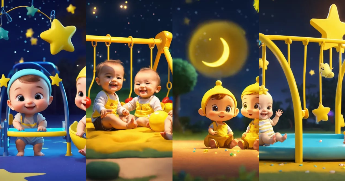 Lexica - On a bright night, Three sweet babies are playing in the playground.3 yellow stars were ...