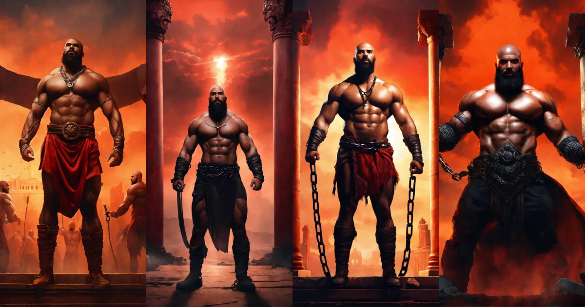 Lexica - Bald bound muscular strong handsome bearded huge god prisoner ...