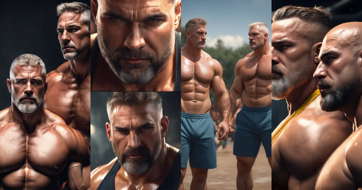 Lexica - Two older sweaty hunky heavyweight alpha men with broad and ...