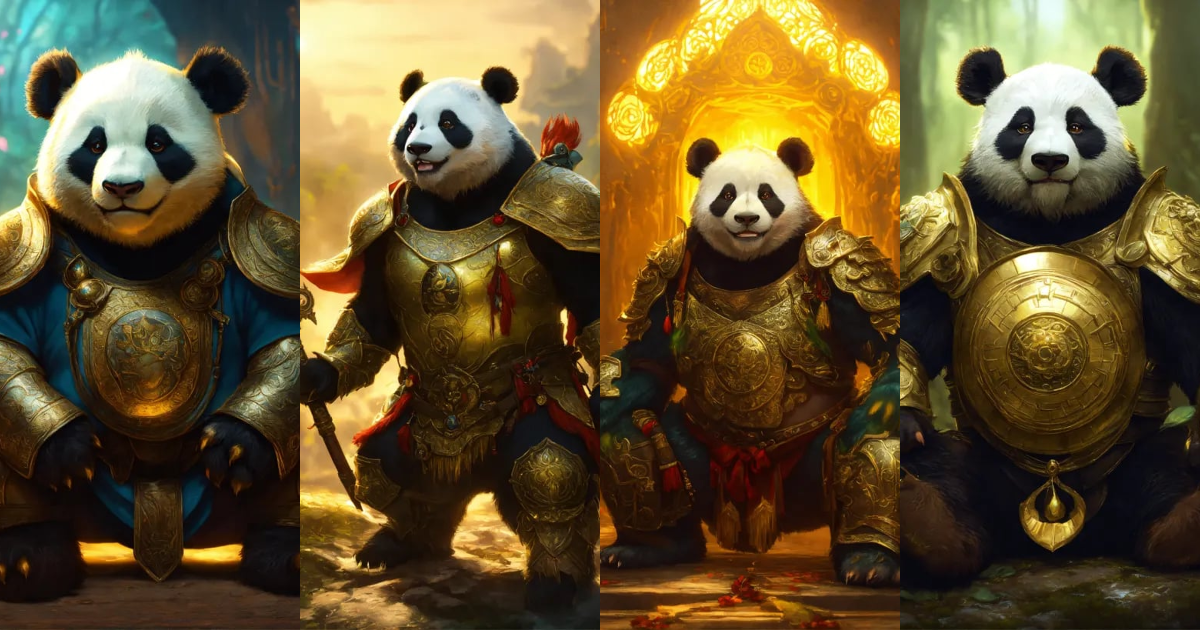 Lexica - Epic professional digital art of young orc panda bear, radiant ...