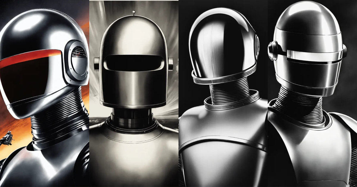 Lexica - A black and white move poster portrait gort, the robot from ...