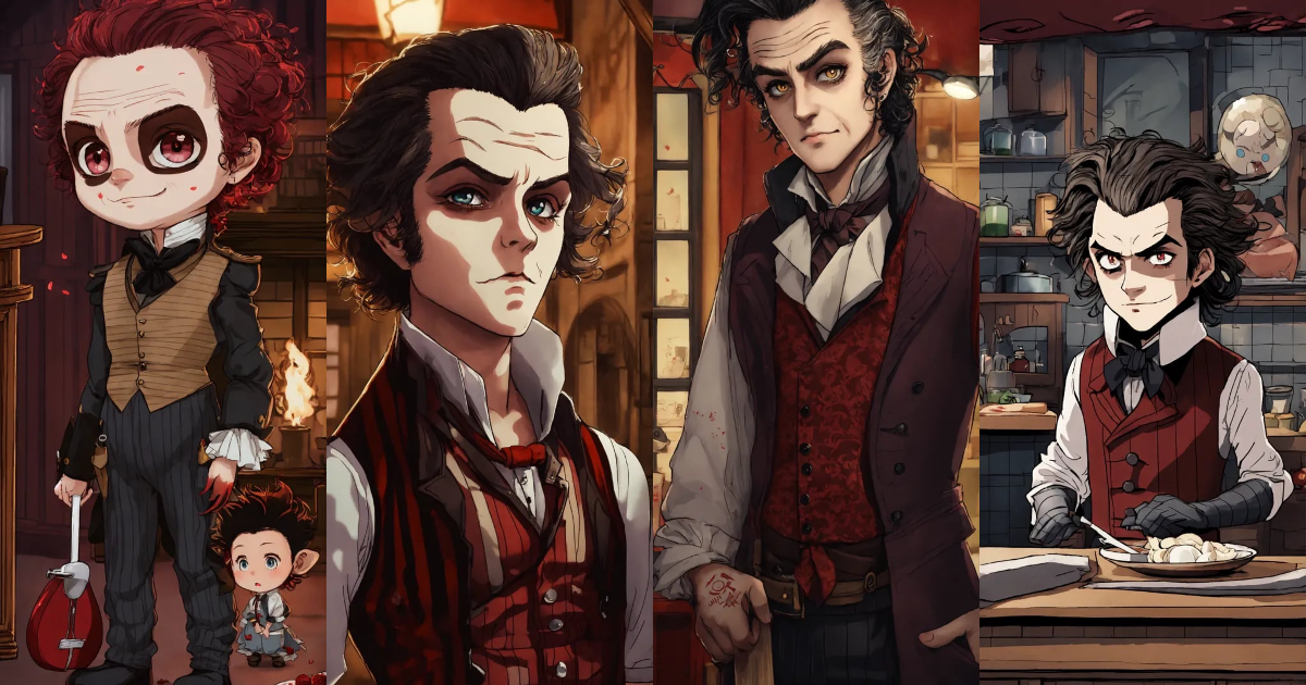 Lexica - Sweeney Todd en dessin animé mignon pour bébé, grands yeux ...
