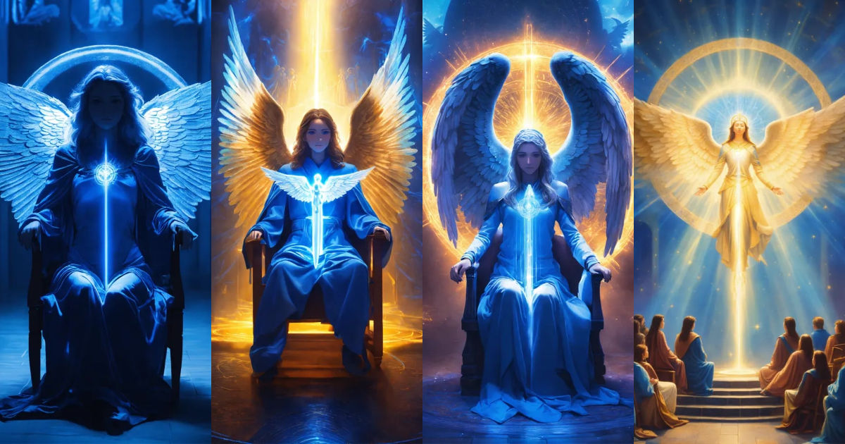 Lexica - Many people siting on a chair in a circle archangel michael ...