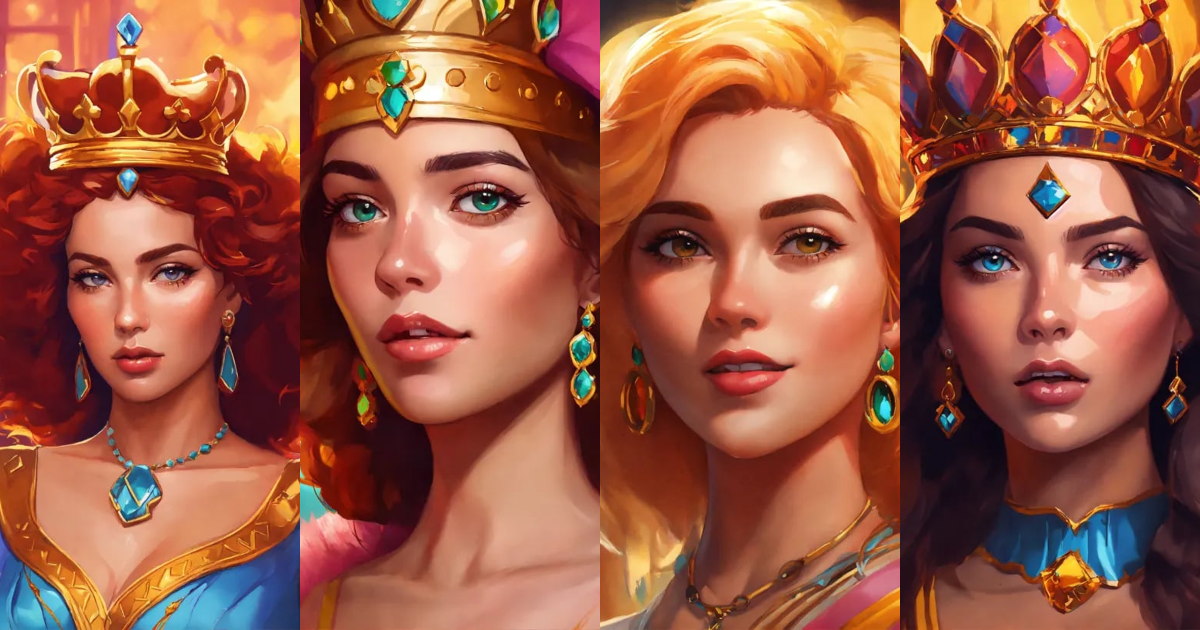 Lexica - Queen, realistic cartoon oil paint, 2D illustration style ...