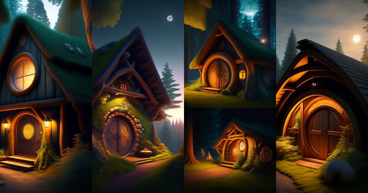 Lexica - Enchated forest, hobbit house, moonlight, magical, fairy ...