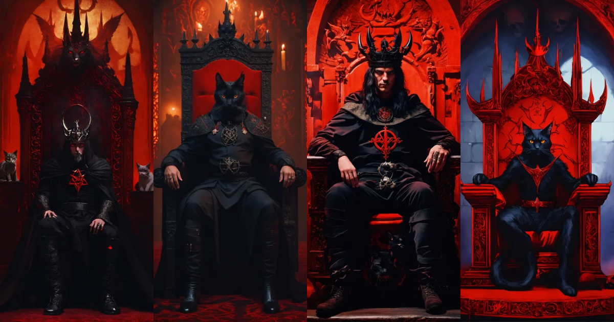 Lexica - Satan with crown on his head, sitting on his throne with a ...