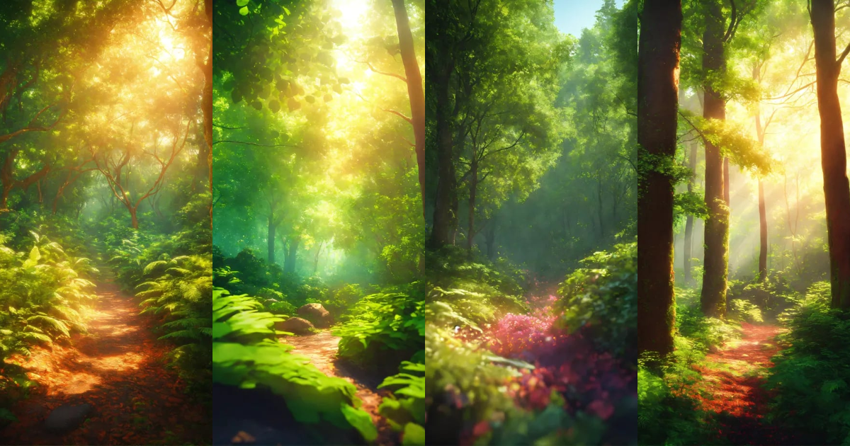 Lexica - 4D photographic image of A forest .. surrounded by lush ...