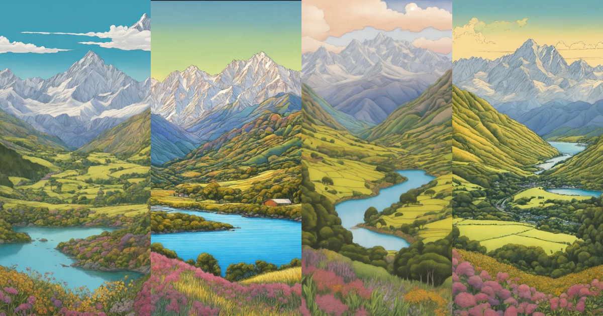 Lexica - Drawing the Southern Alps (New Zealand) in summer. Line ...