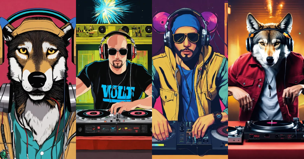 Lexica - DJ wolf with headphones and turn tables