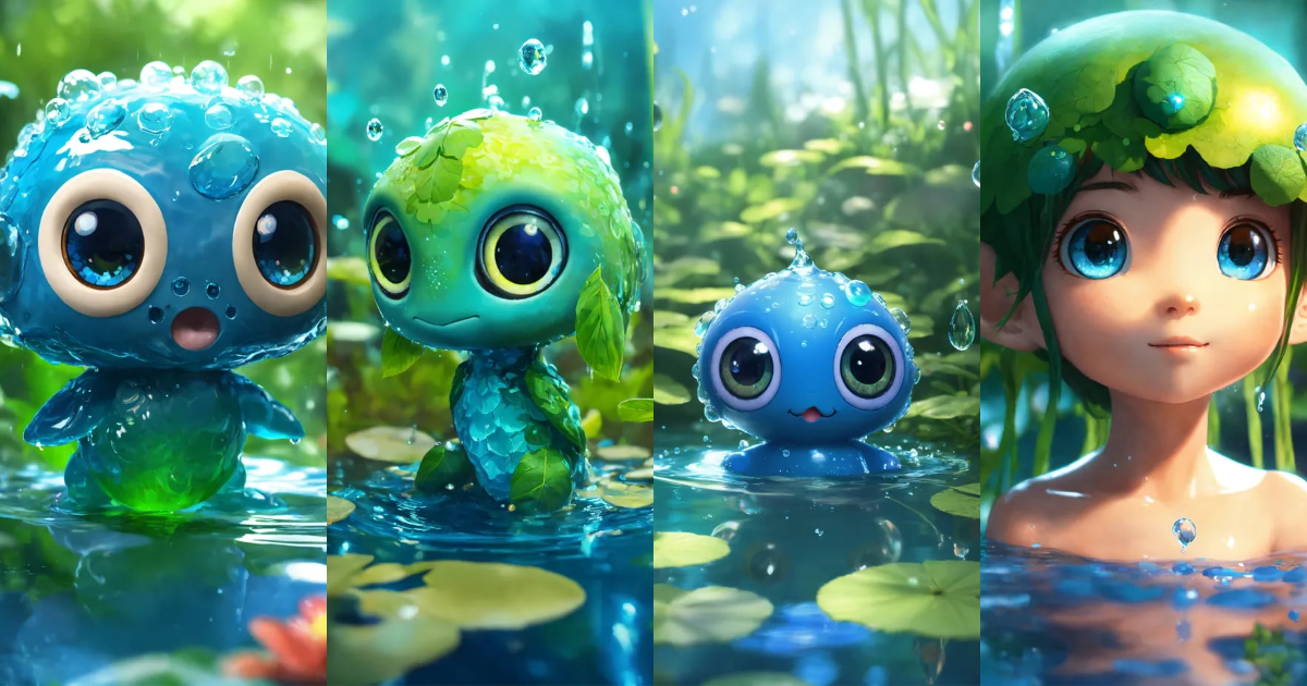 Lexica - Cute water elemental, water droplets being with big round eyes ...