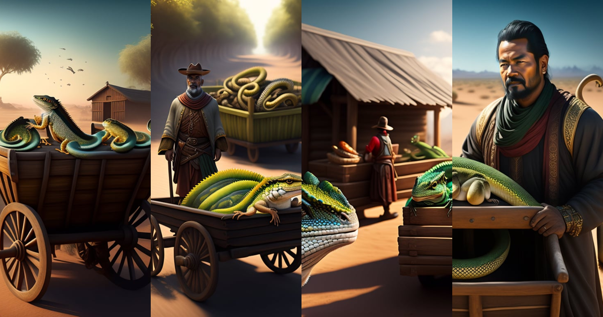 Lexica - Merchant with a wagon of full of lizards and snakes ...