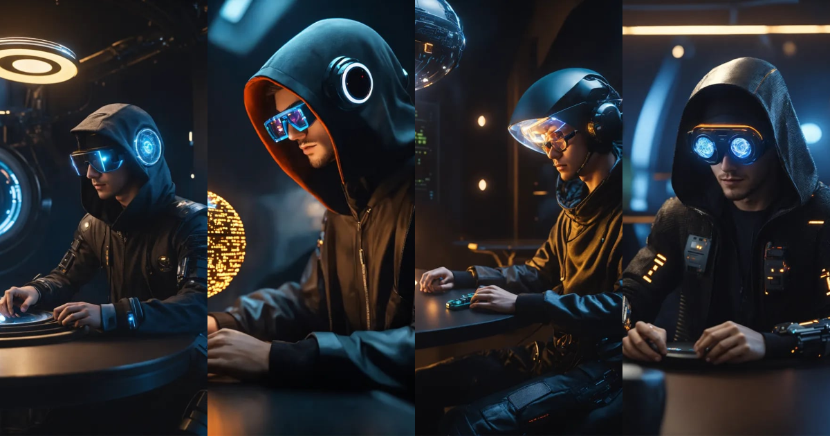 Lexica - Nerdy 25 year old male cyborg hacker wearing futuristic ...