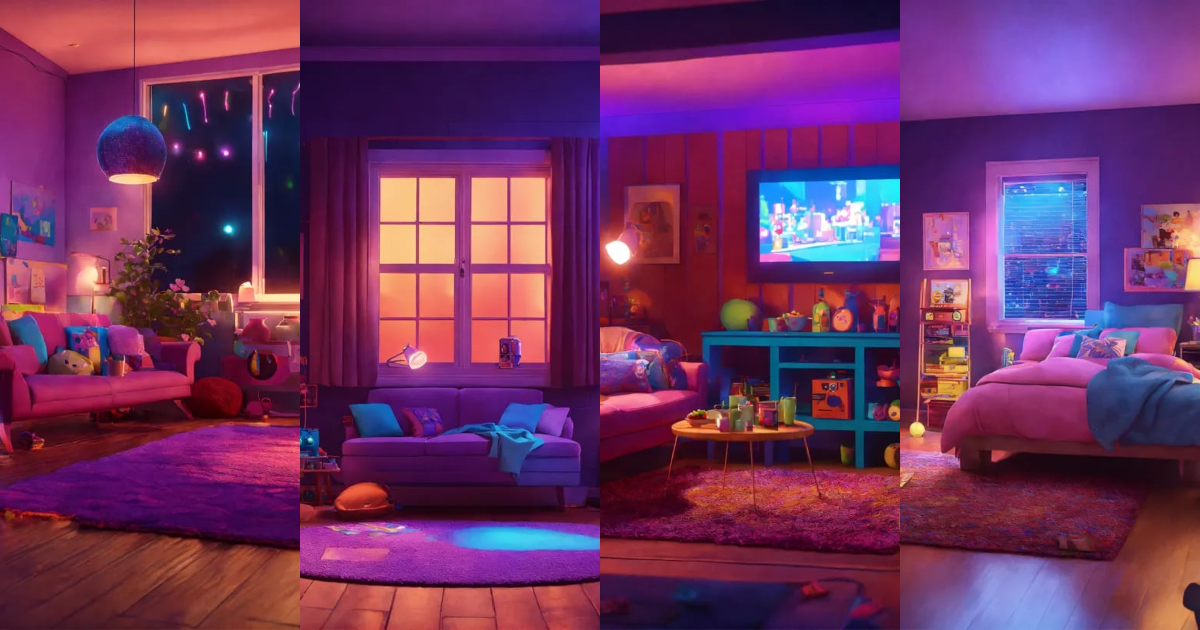 Lexica - CGI! Pixar 80's style home interior. house party. no people ...