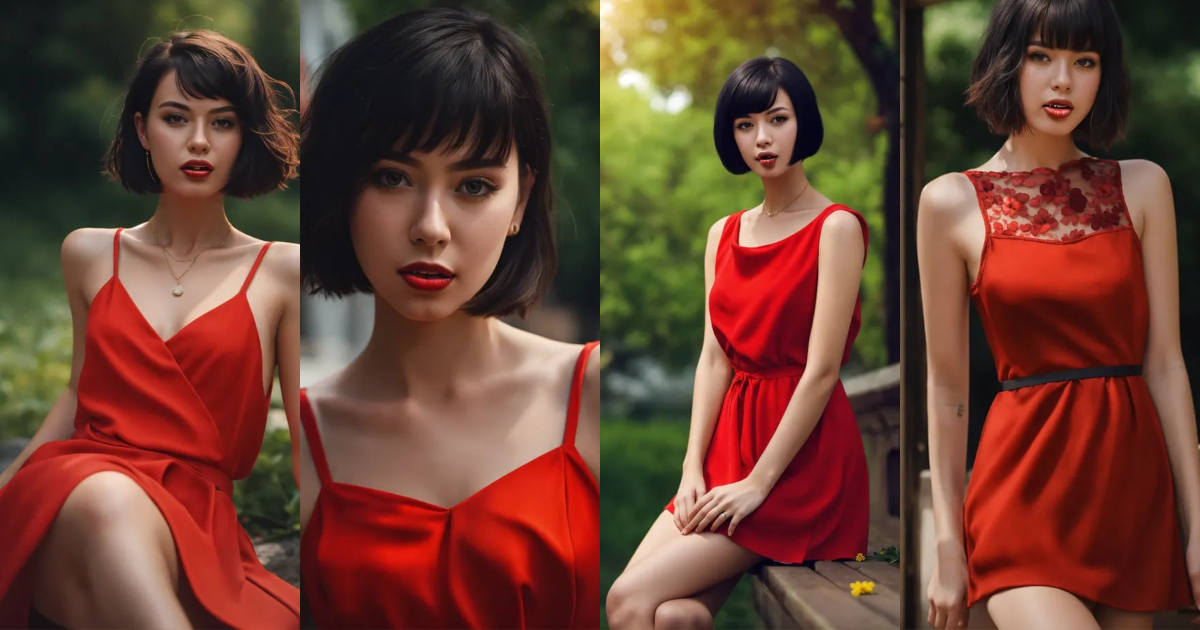 Lexica - Medium close-up, ((masterpiece)), girl, red dress, short hair ...