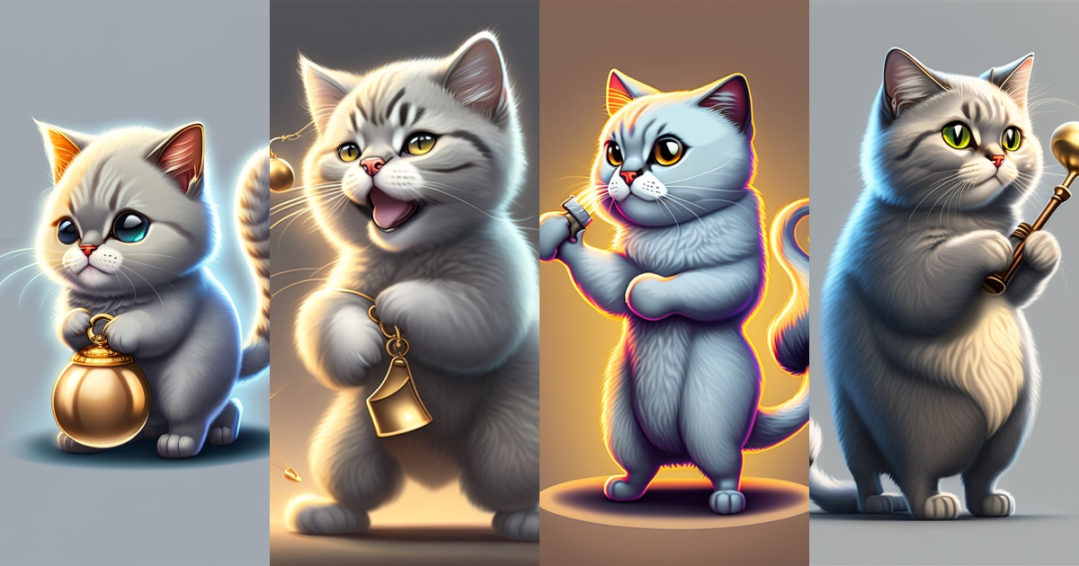 Lexica - Illustration comic style, Furry grey cat with two tails ...