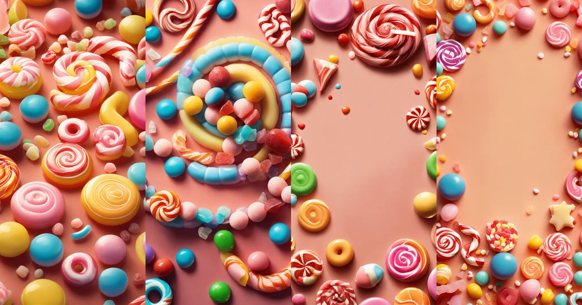 Lexica - Generate a top down, candy-themed illustration set on a peachy ...