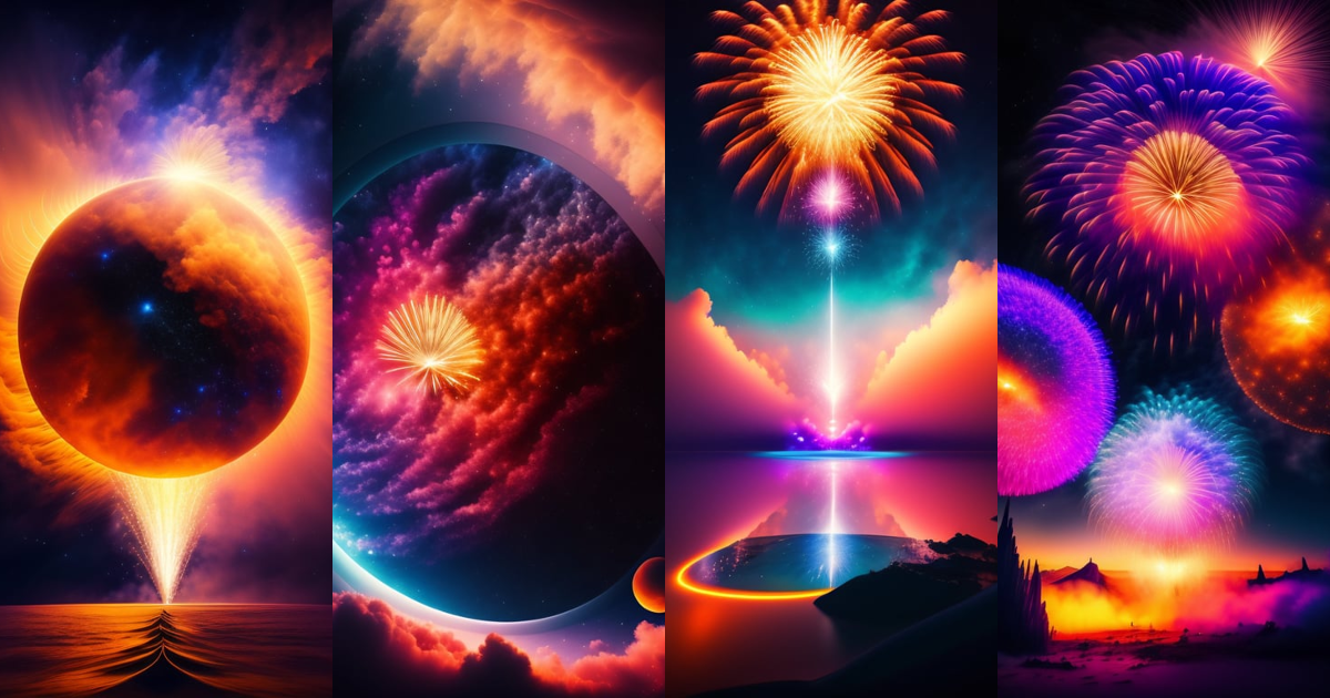 Lexica - Amazing beautiful fireworks, 3D, outer space,
