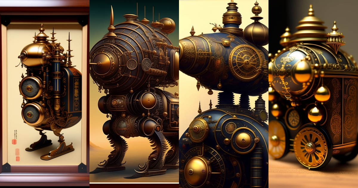 Lexica - Japanese painting of a small steampunk mechanical creature