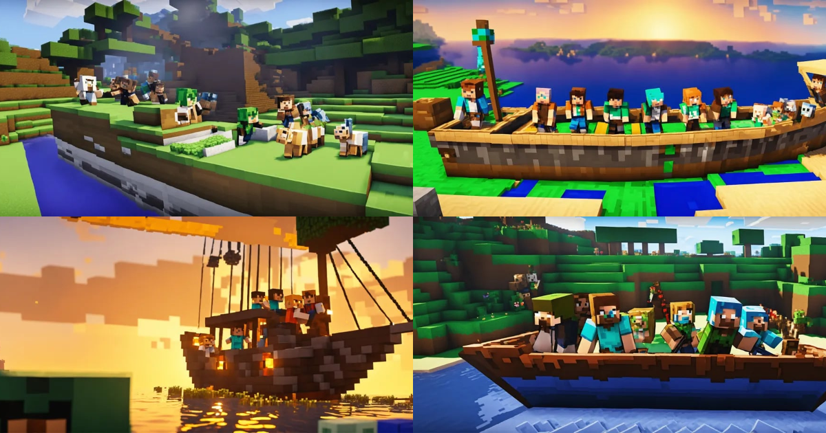 Lexica - A minecraft boat with minecraft players fighting each other