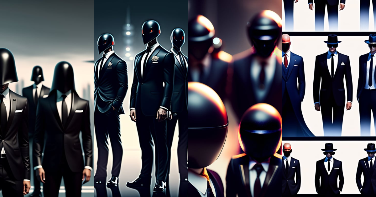 Lexica - A group of creepy creatures with no face wearing black suits ...